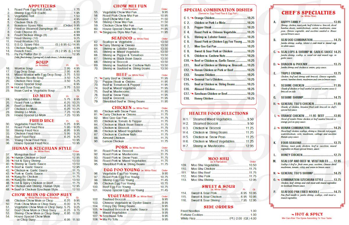 Menu at Twin Dragons restaurant, Oakland charter Township