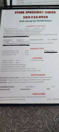 Menu at Tyler Speedway Diner restaurant, Middlebourne