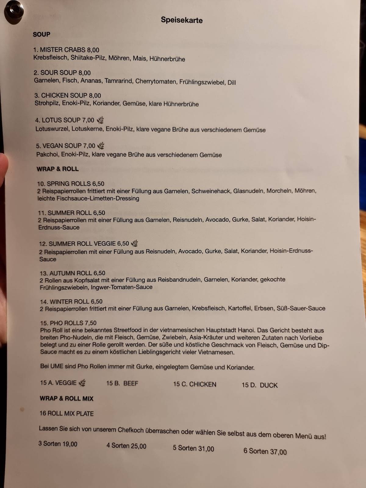 Speisekarte von UMÊ vietnamese restaurant, Kassel