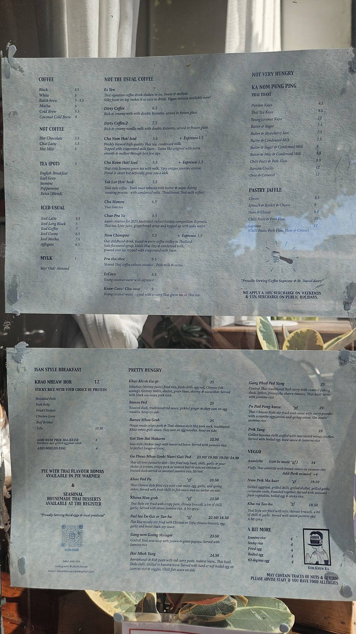 Menu at Udom House restaurant, West Melbourne