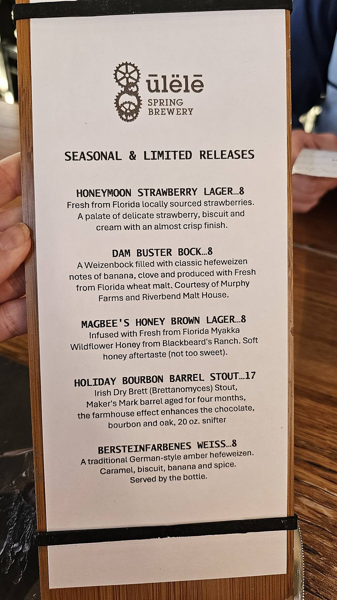 Menu at Ulele restaurant, Tampa, N Highland Ave