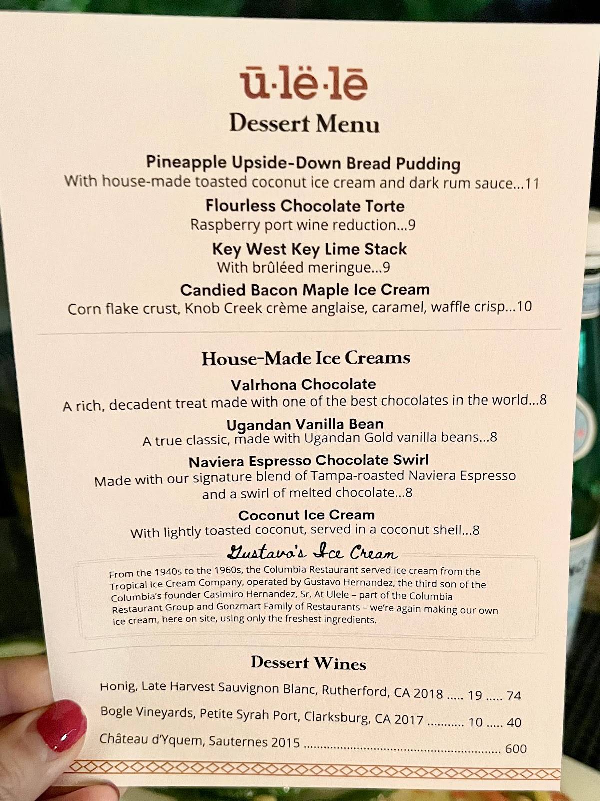Menu at Ulele restaurant, Tampa, N Highland Ave