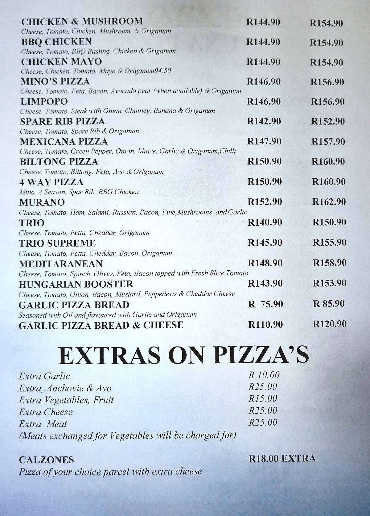 Menu at Una Pizza SA restaurant, Modimolle