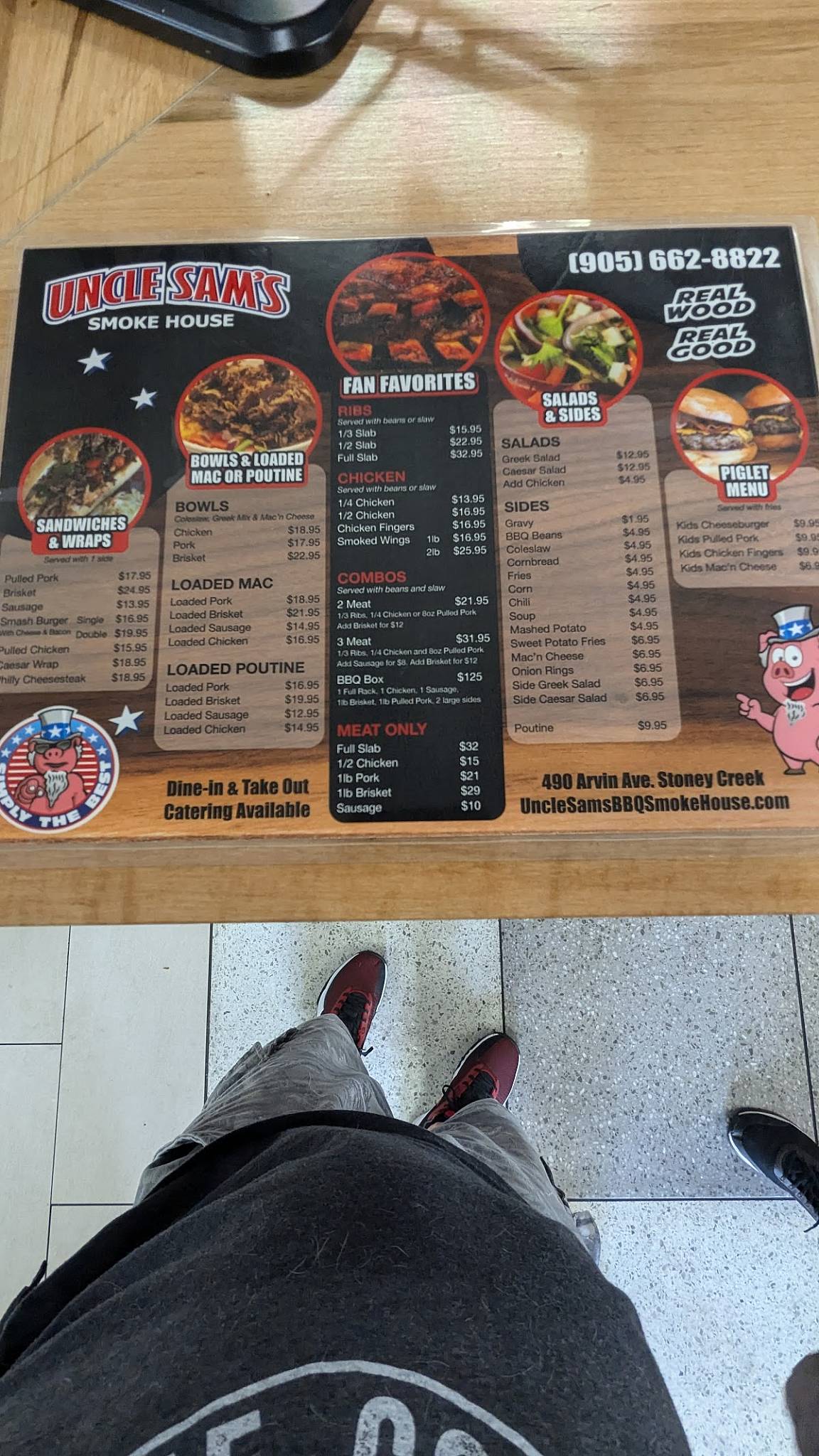 Menu at Uncle Sam's BBQ Smoke House, Hamilton