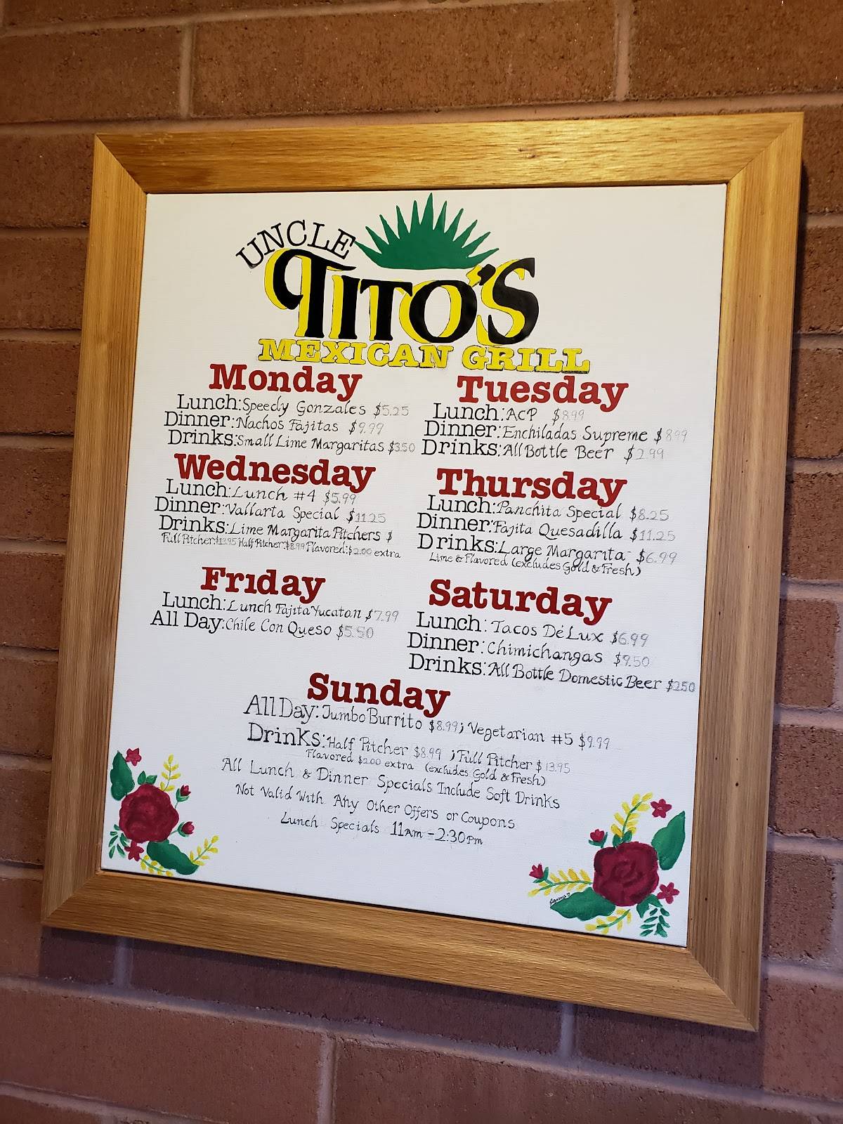Menu at Uncle Tito’s Mexican Grill - Mogadore restaurant, Mogadore