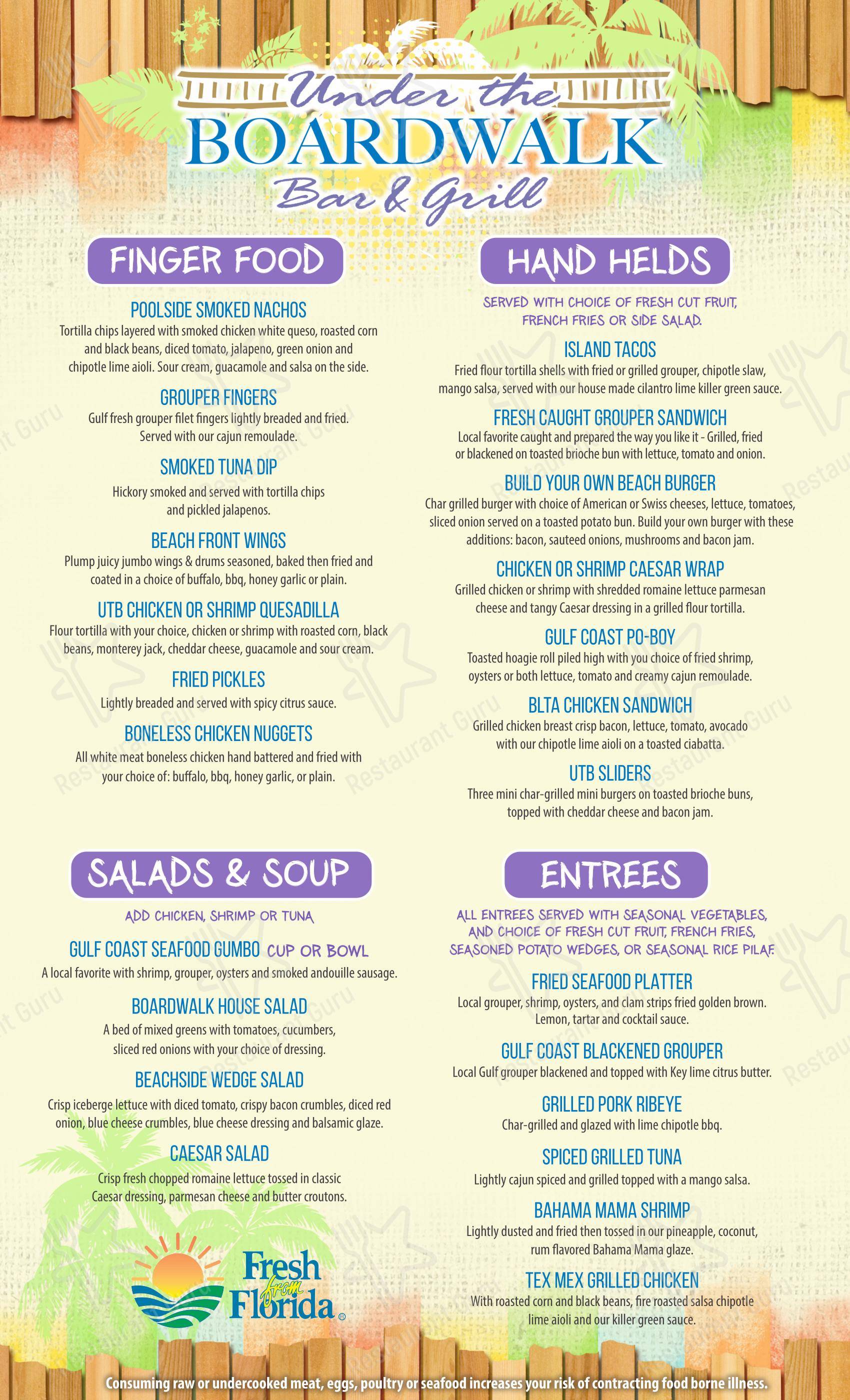 Menu at Under The Boardwalk Bar & Grill, Panama City Beach