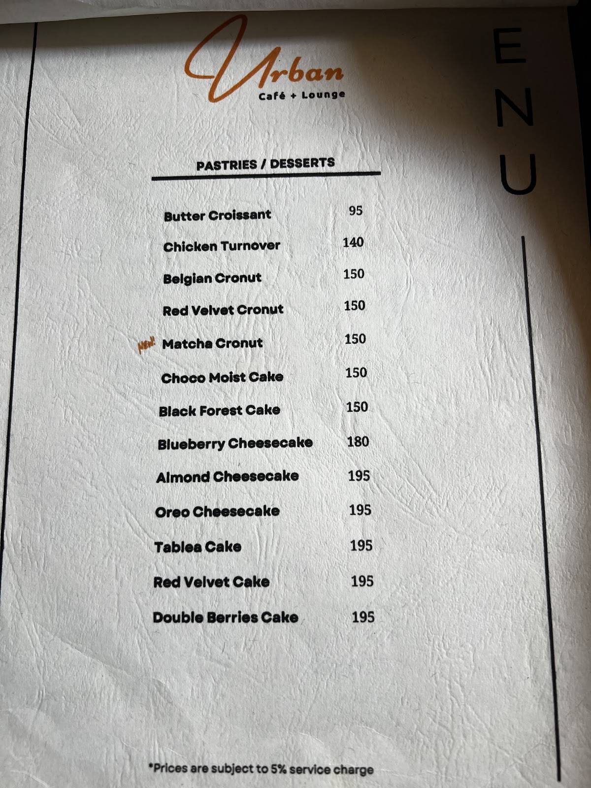 Menu at Urban Cafe + Lounge, Cebu City