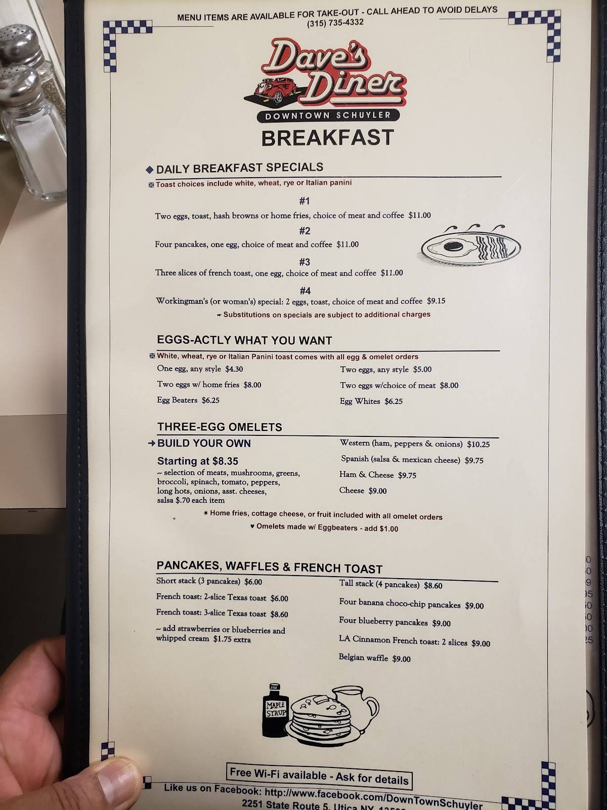 Menu at Dave's Diner restaurant, Utica