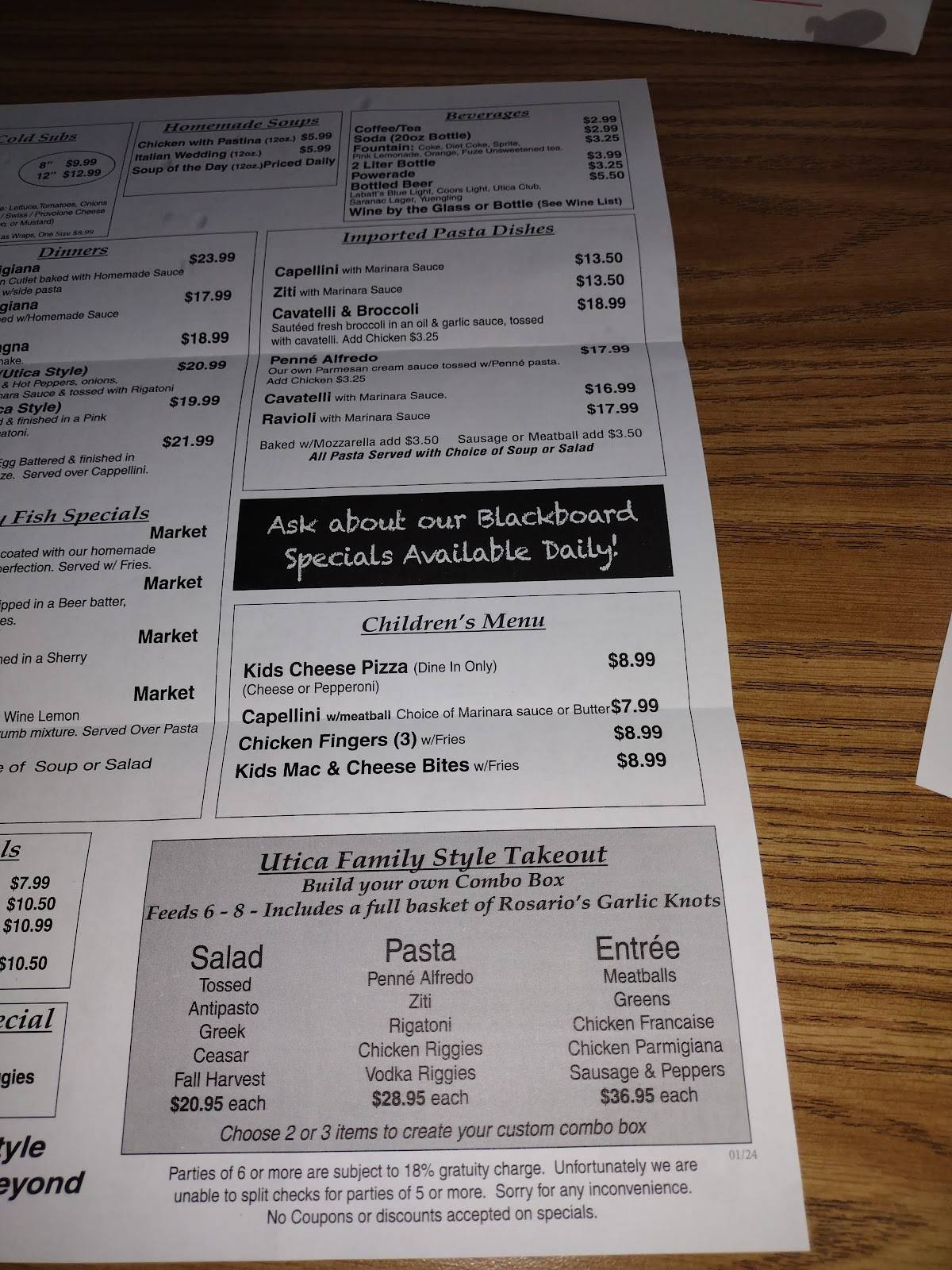 Menu at Utica Pizza Company pizzeria, North Syracuse