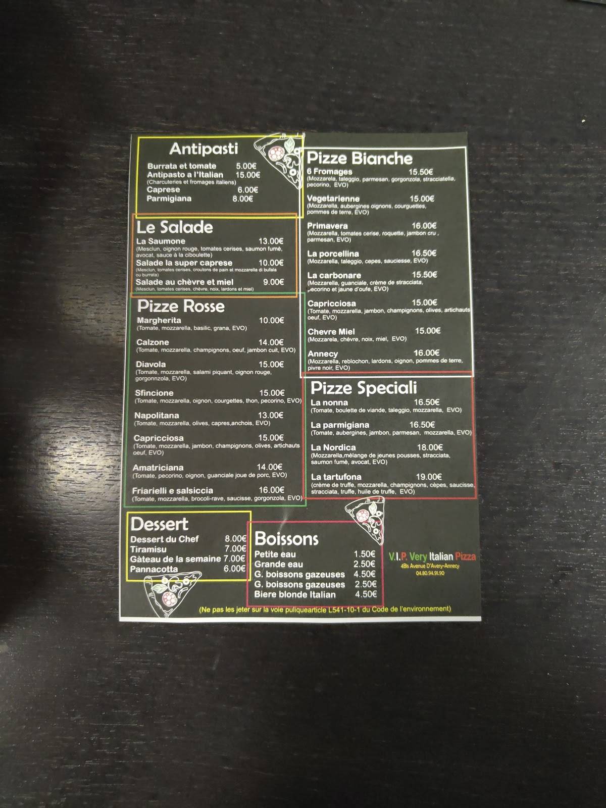 Menu au V.I.P. - Very Italian Pizza restaurant, Annecy