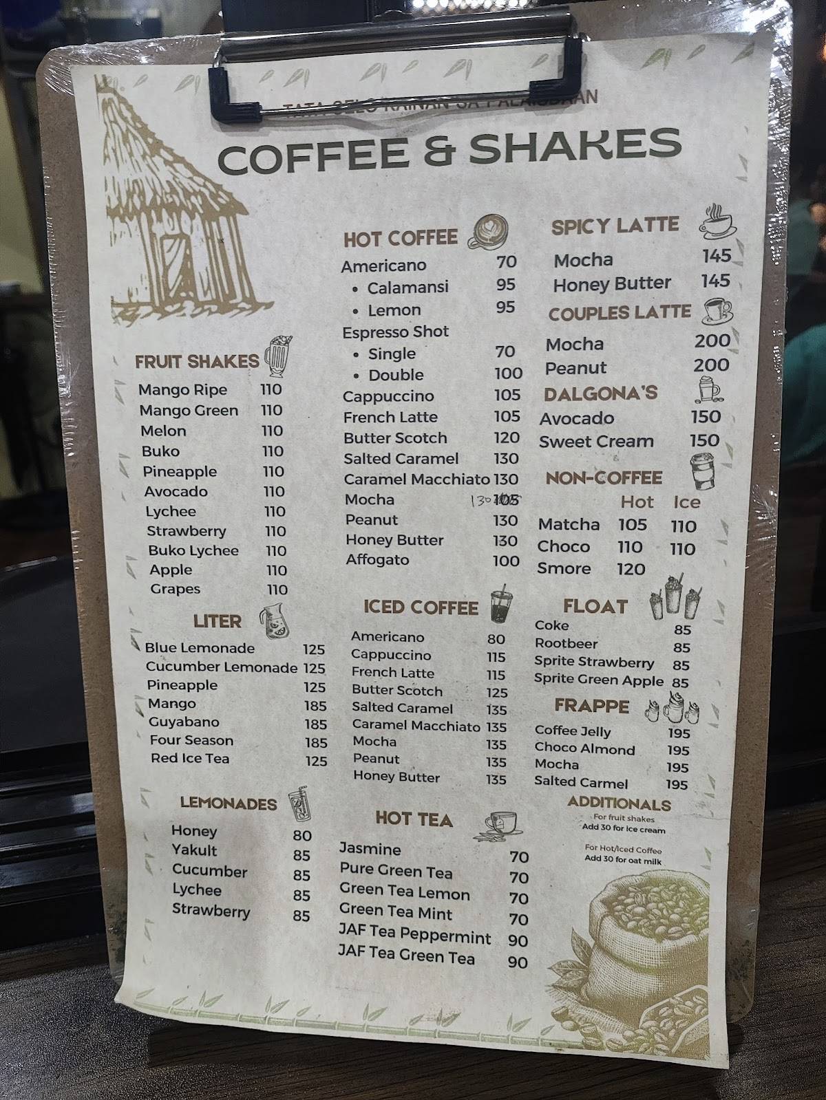 Menu at Tata Celo Kainan sa Palaisdaan restaurant, Valenzuela