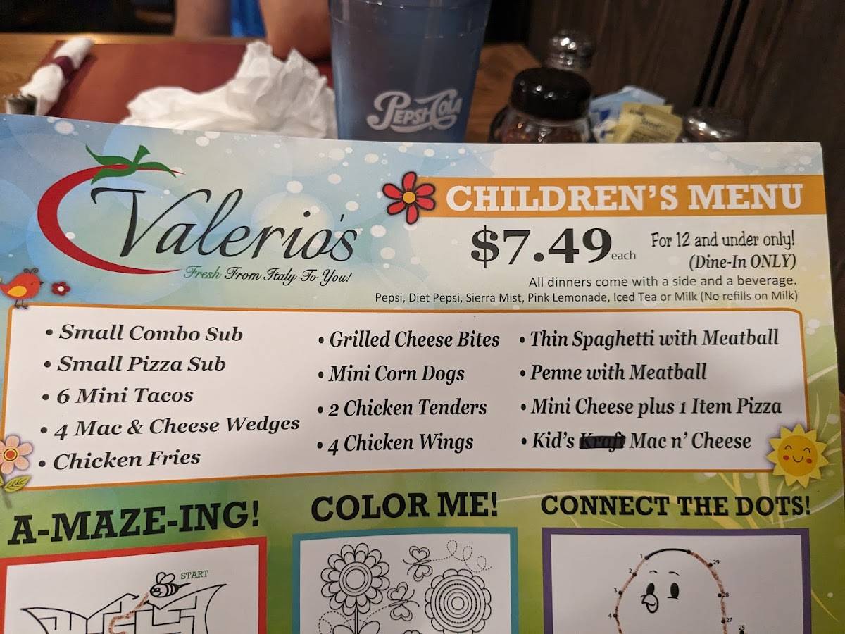 Menu at Valerio's Italian Restaurant, Erie, E 38th St