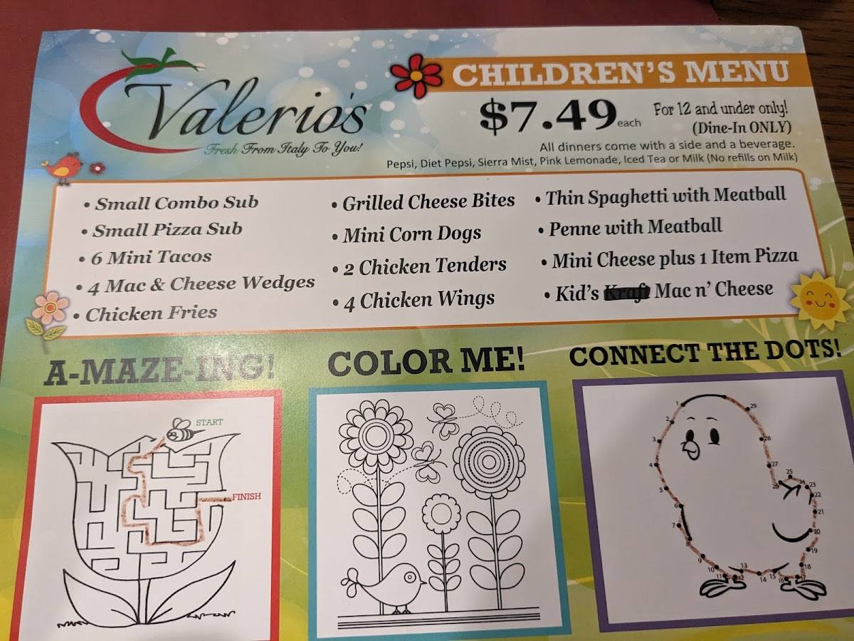 Menu at Valerio's Italian Restaurant, Erie, E 38th St