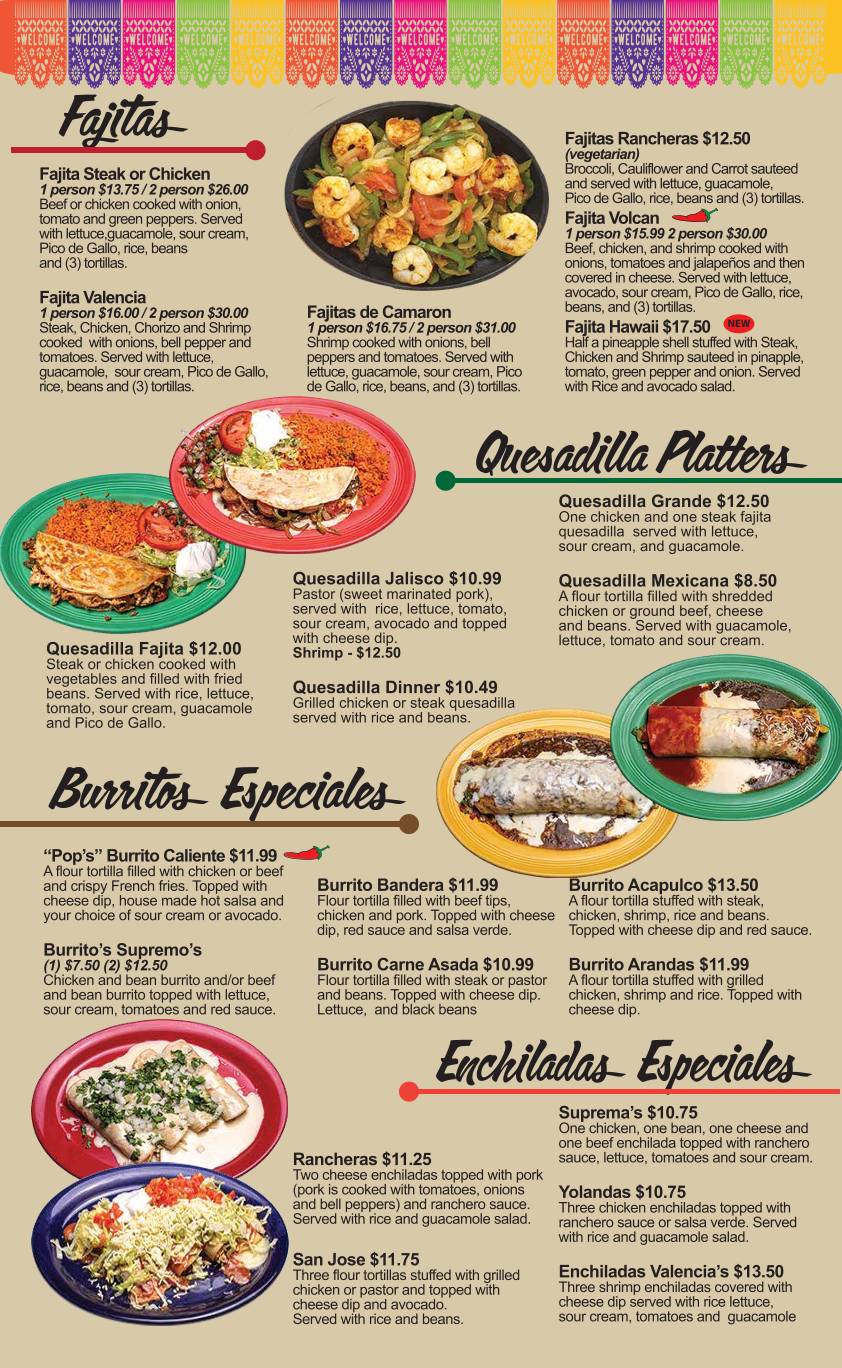 Menu at Valencia's restaurant, Vandalia
