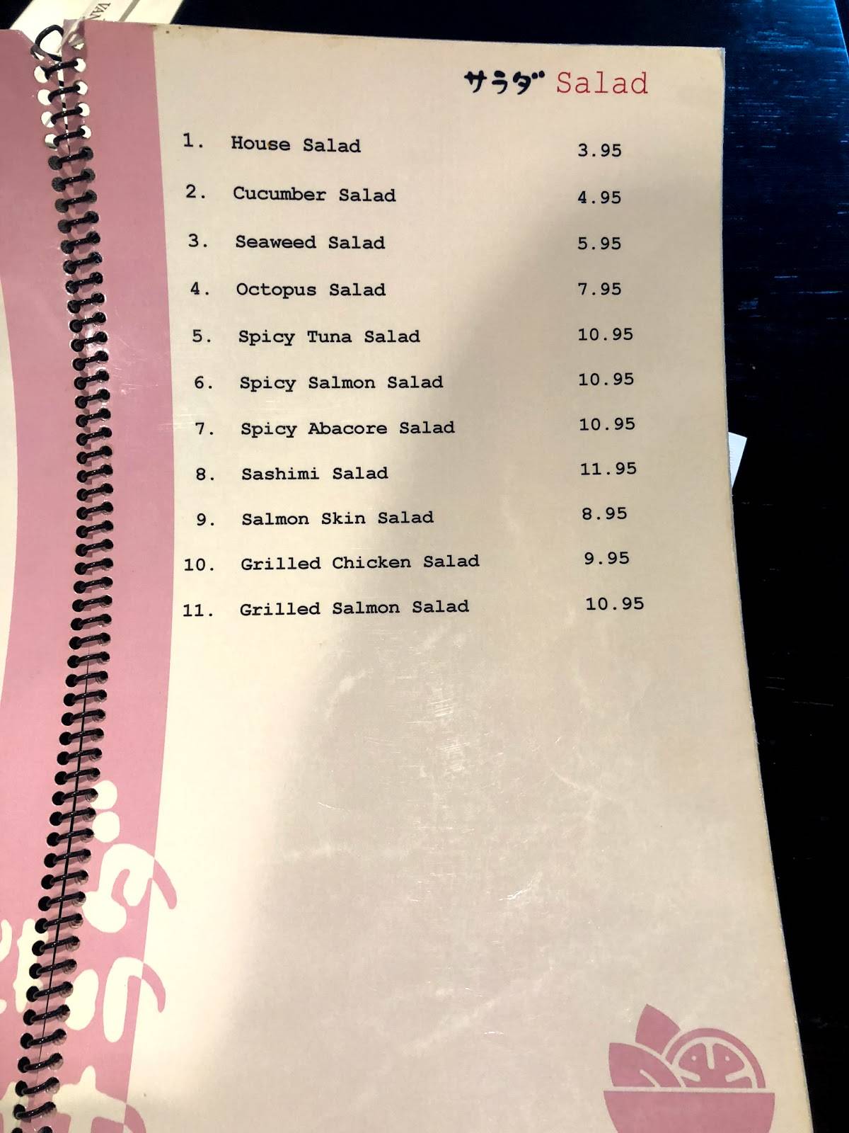 Menu at Vanilla Fish restaurant, Chino Hills