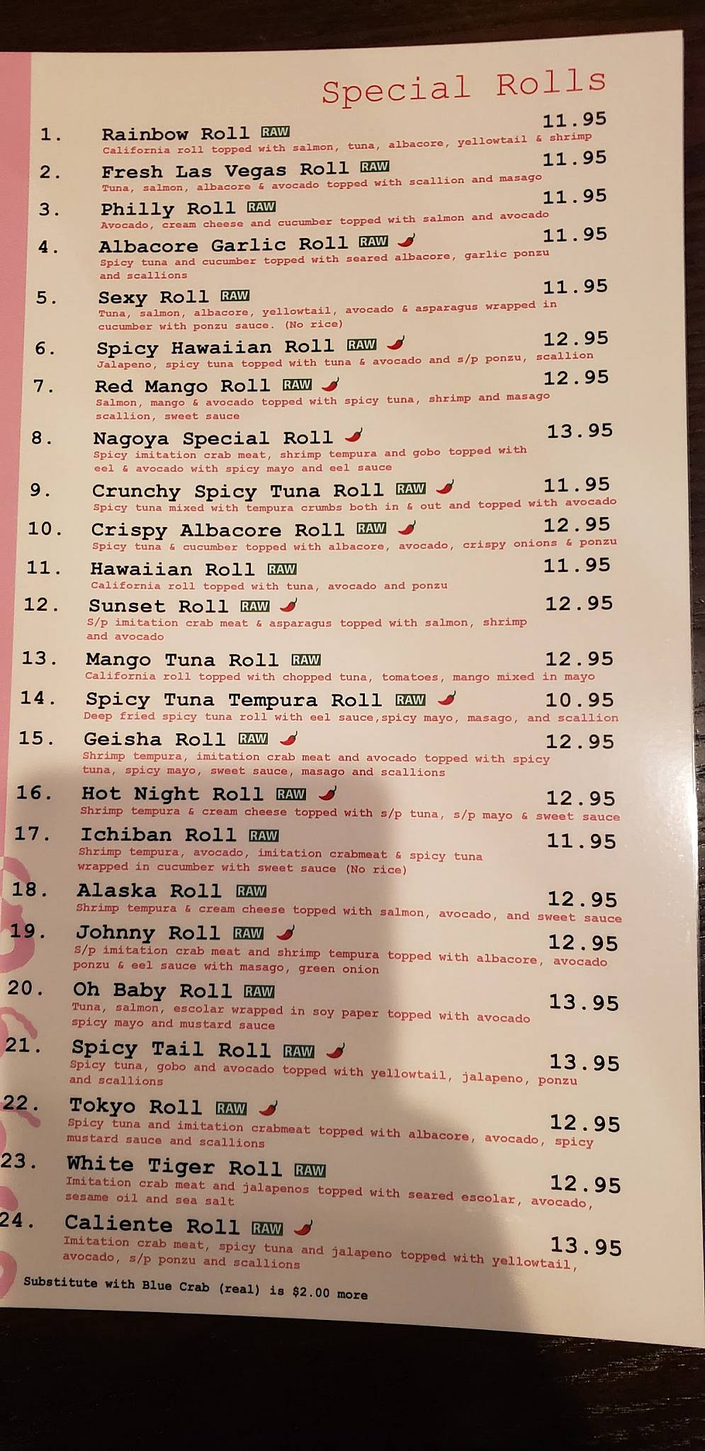 Menu at Vanilla Fish restaurant, Chino Hills