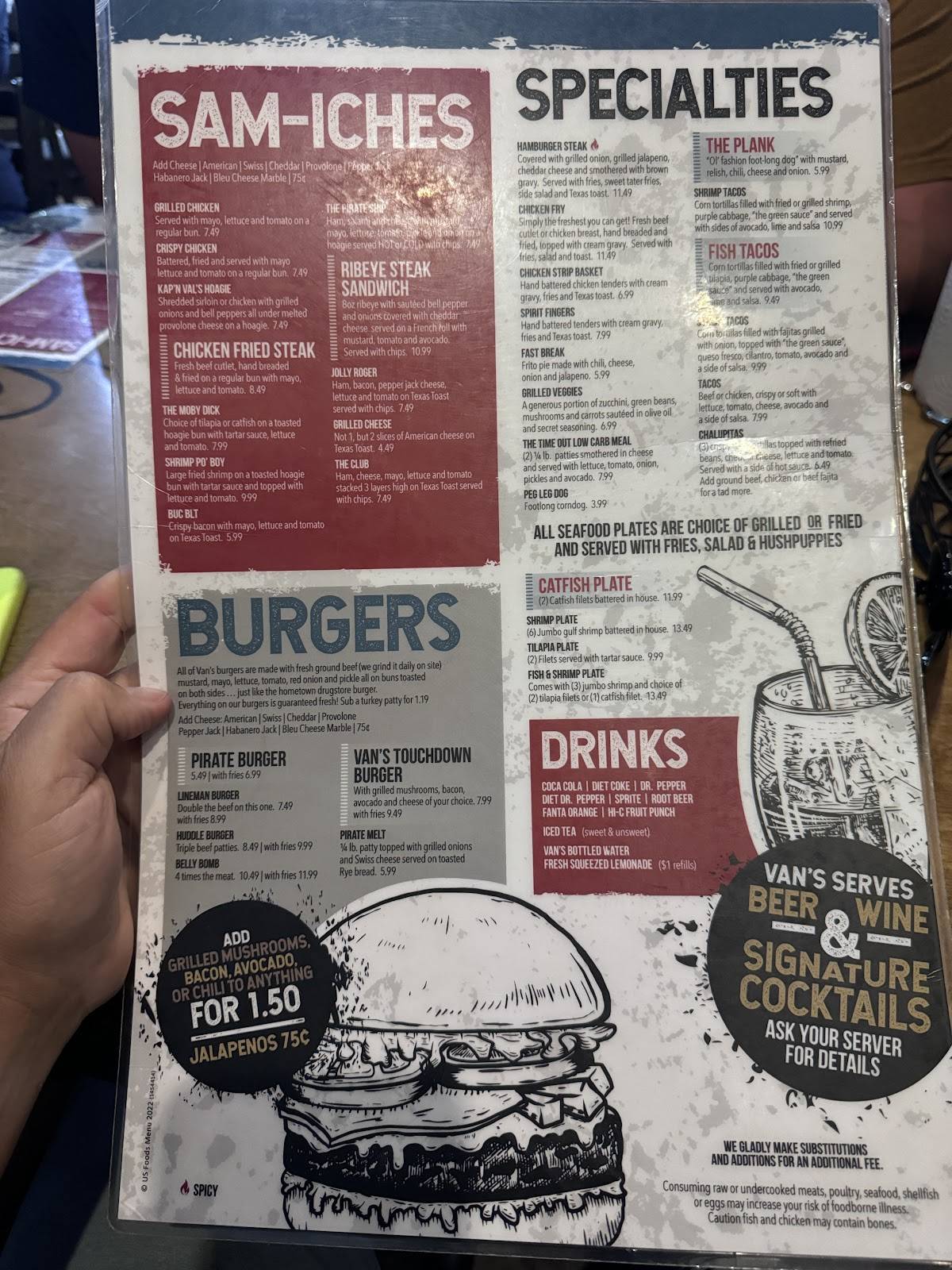 Menu at Van's Burgers & Soda Bar, Mathis