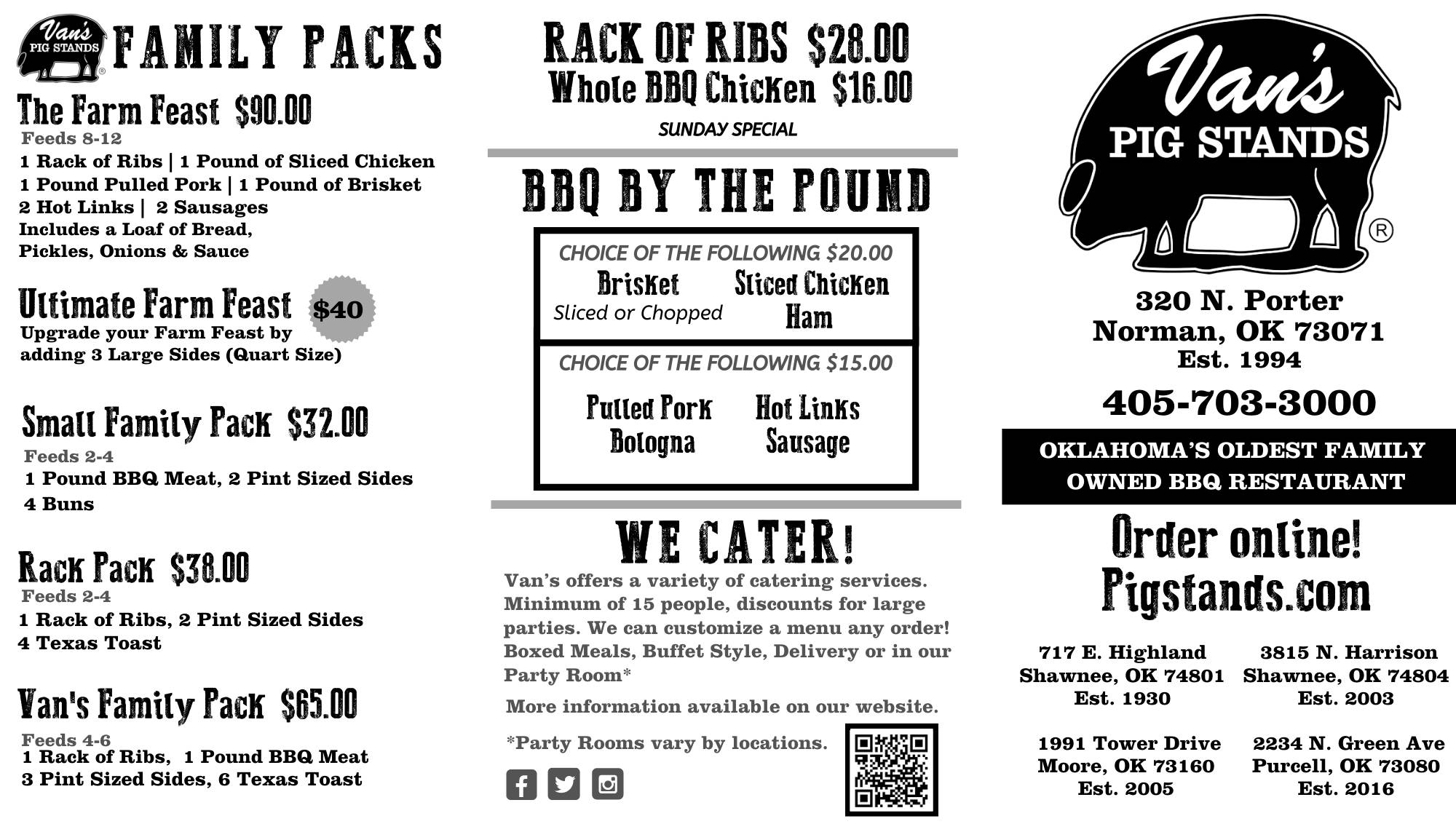 Menu at Van's Pig Stands - Norman BBQ, Norman, 320 N Porter Ave