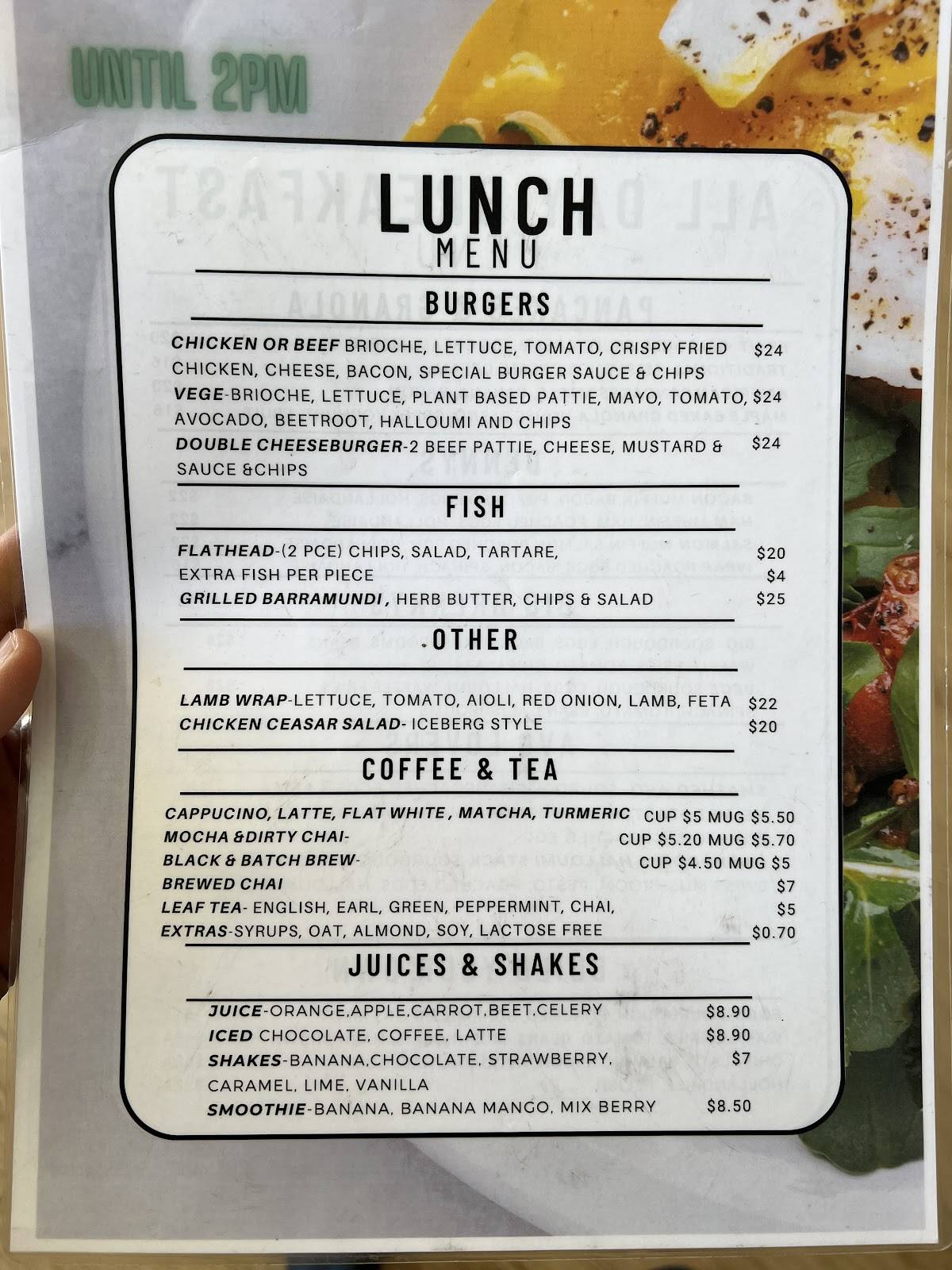 Menu at Velvet cafe, Sorell