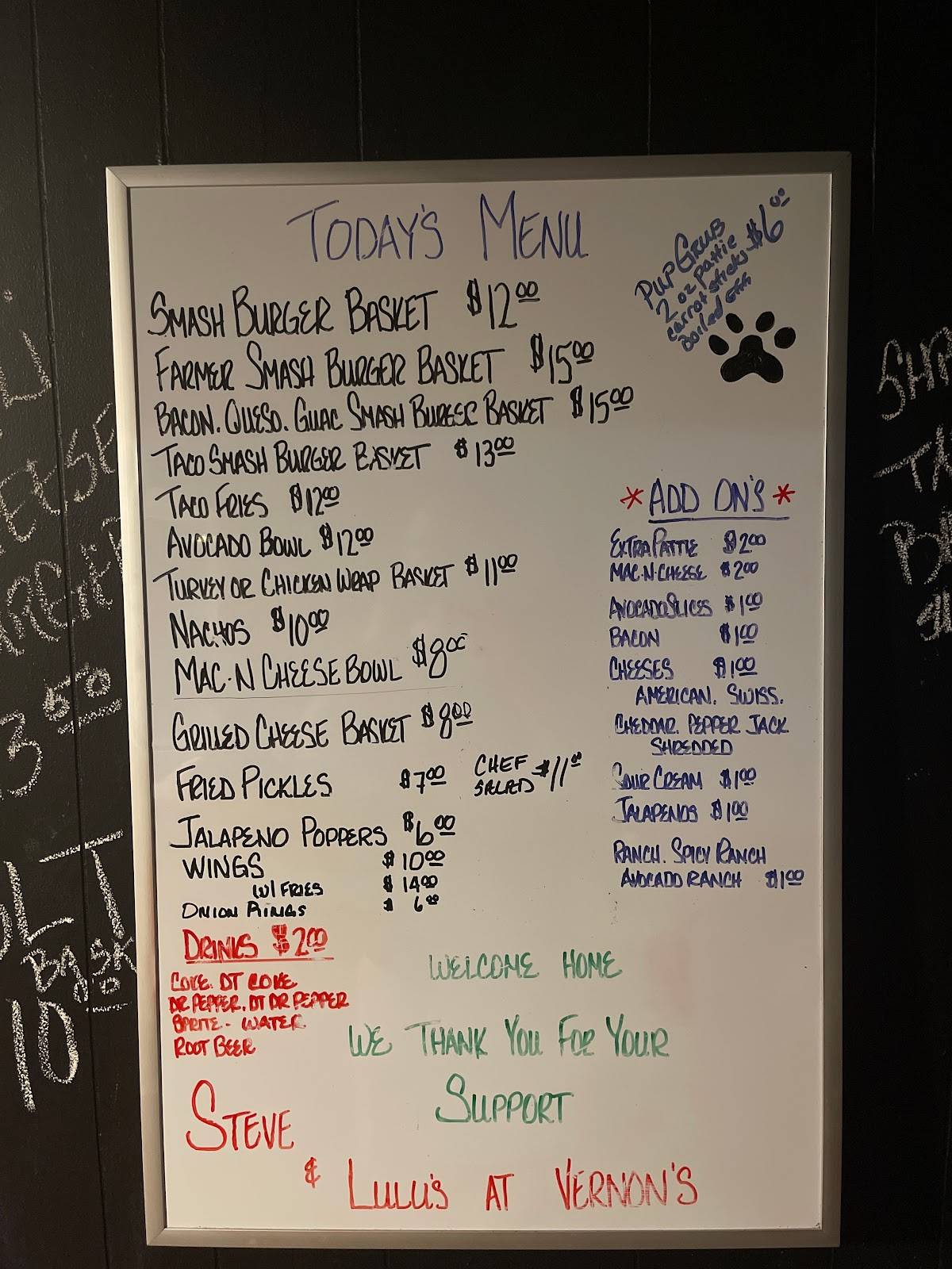 Menu at Vernon's BBQ, Corpus Christi
