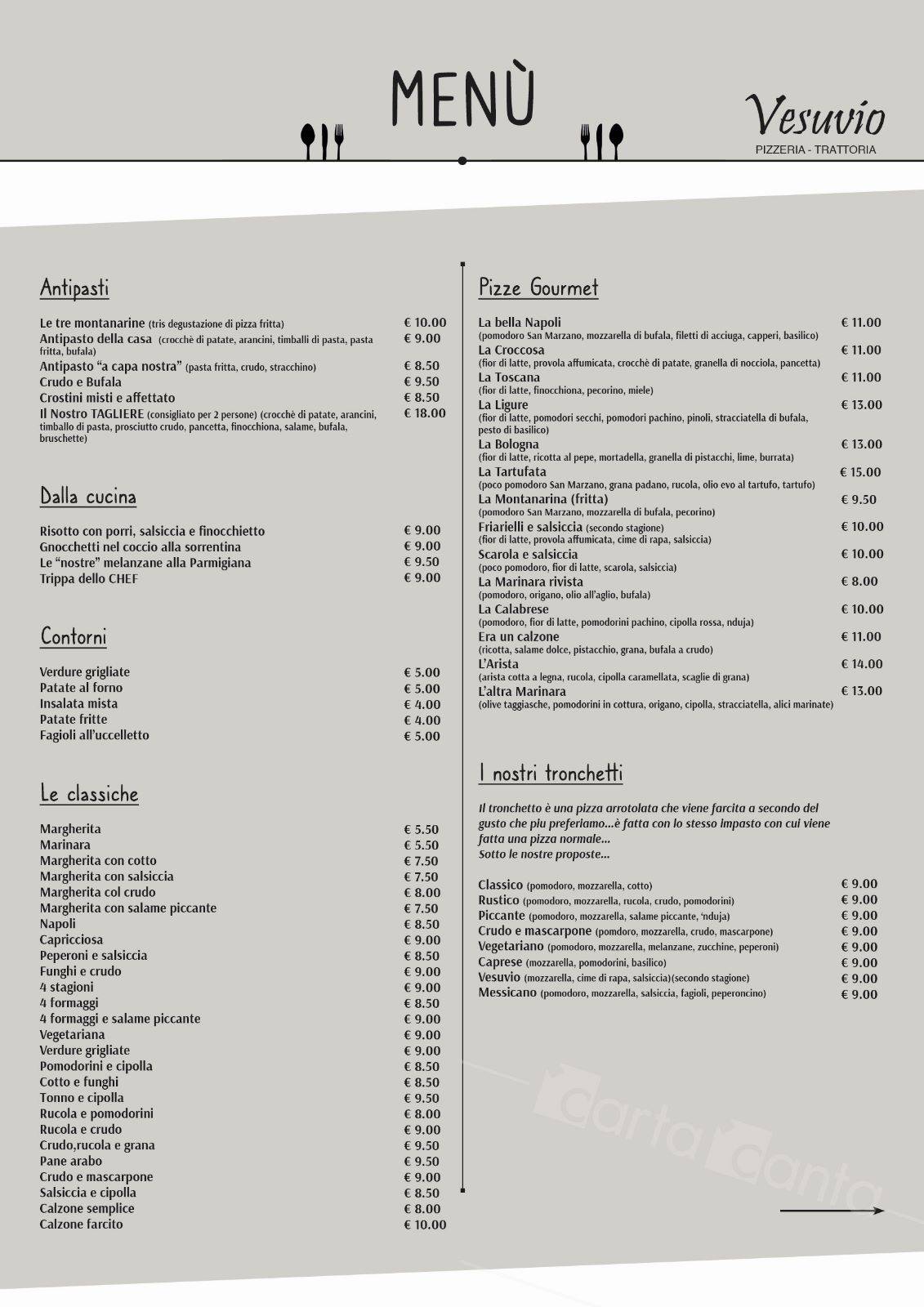 Speisekarte von Vesuvio restaurant, Pistoia