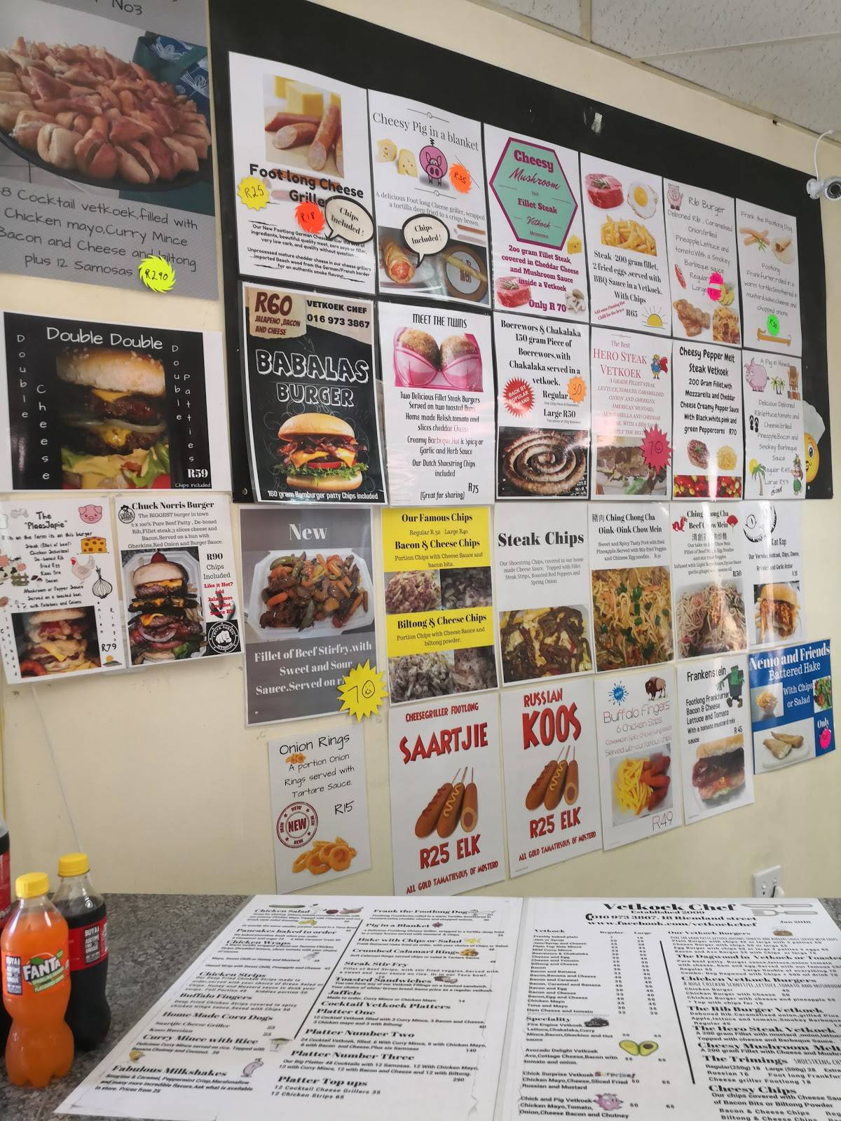 Menu at Vetkoek Chef restaurant, Sasolburg
