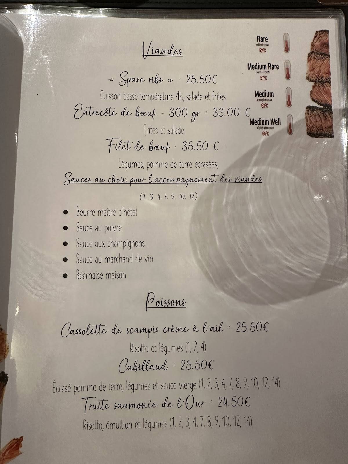 Speisekarte von La Différence restaurant, Vichten