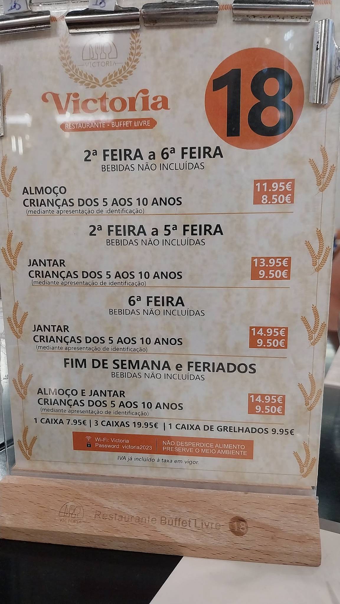 Menu at Victória restaurant, Bobadela