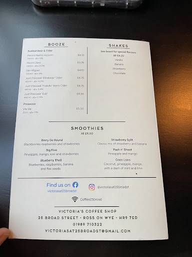 Menu at Victorias Coffee Shop restaurant, Ross-on-Wye