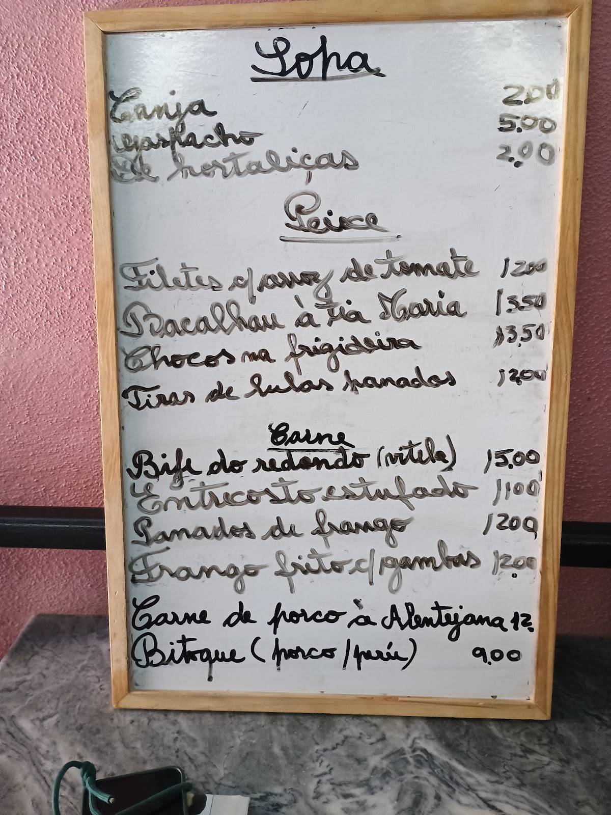Menu em Florbela Espanca restaurante, Vila Viçosa
