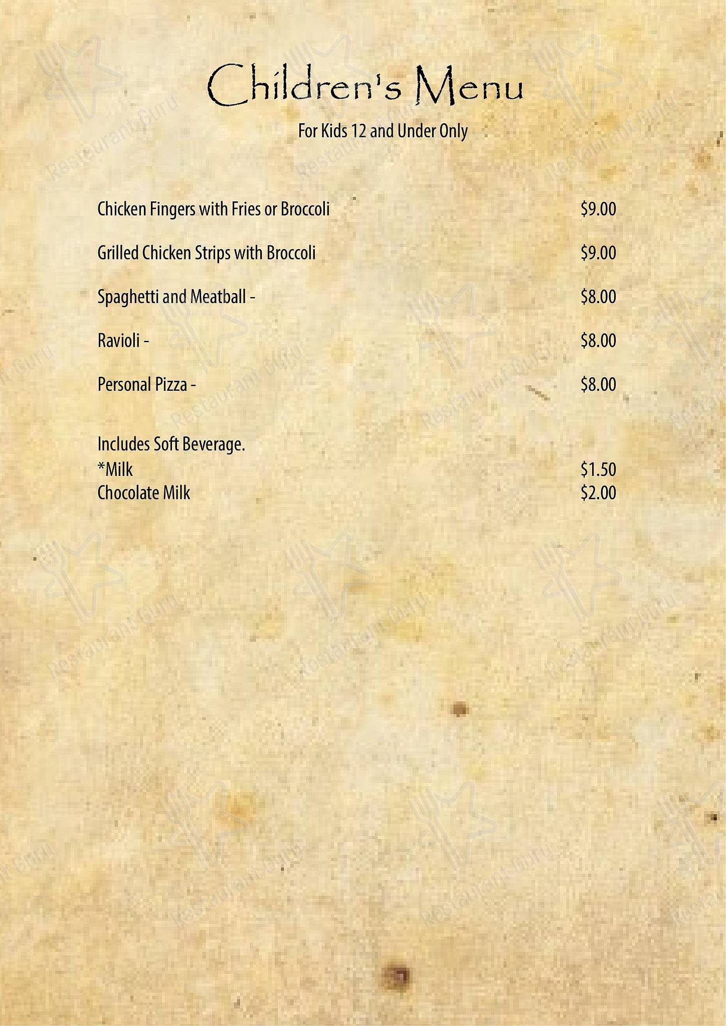 Menu at Villa Barone, Collingswood