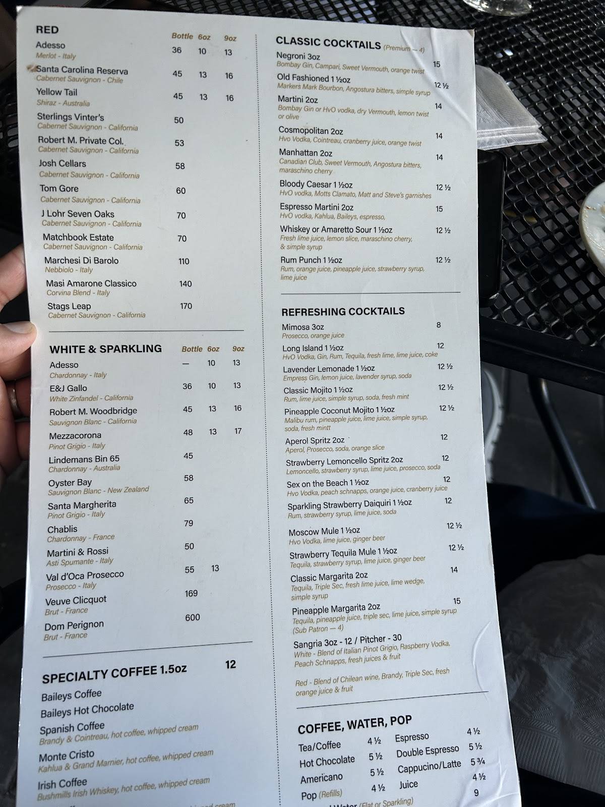 Menu at Villa Caledon Inn restaurant, Caledon
