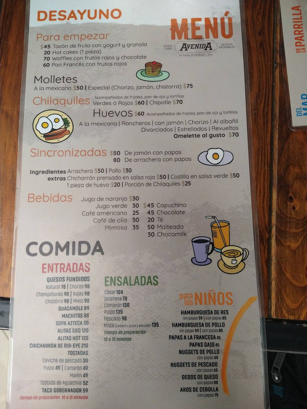 Menu at Restaurant Avenida Villa Textil, Villa Hidalgo