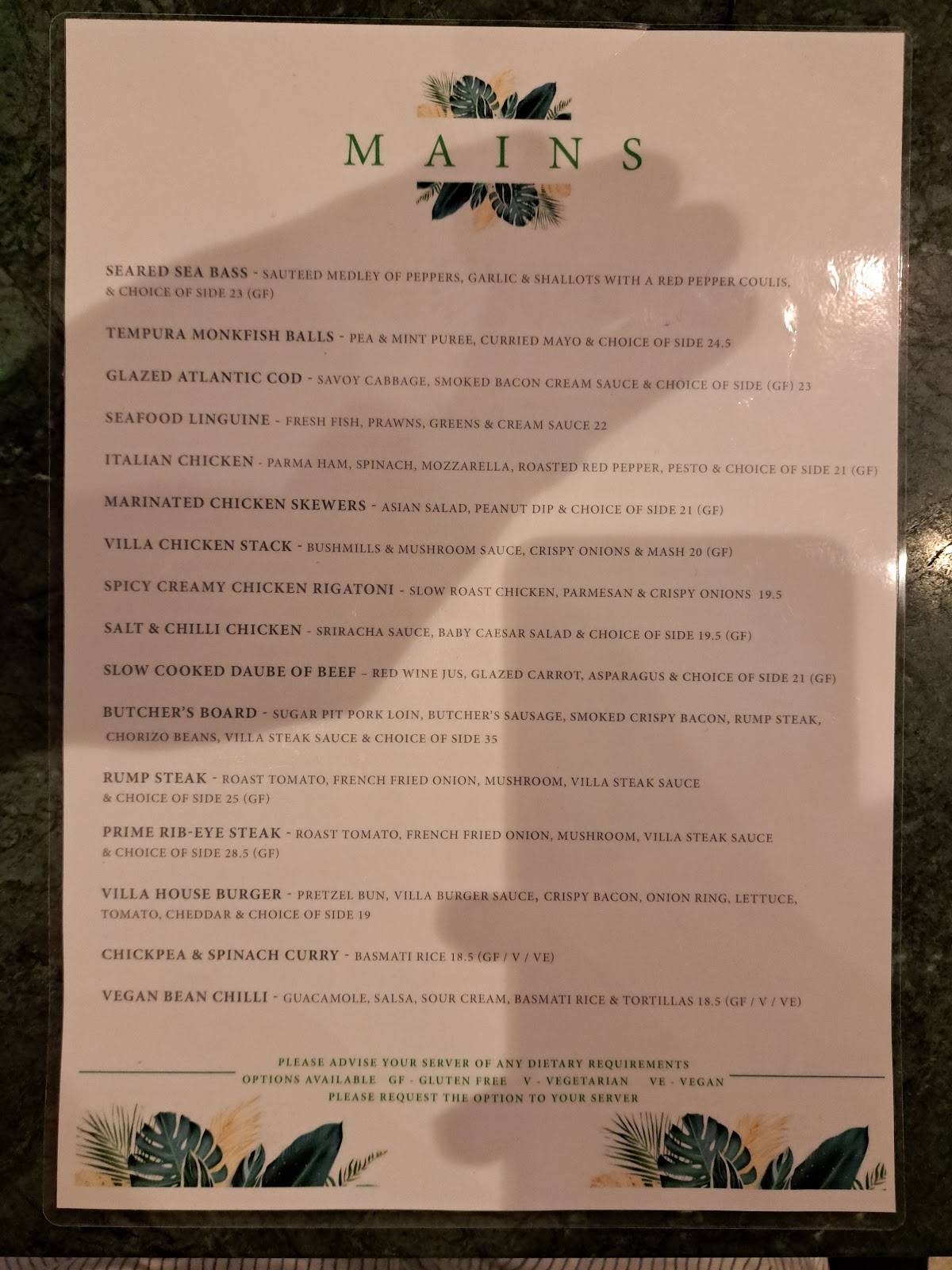 Menu at Villa Portstewart pub & bar, Portstewart