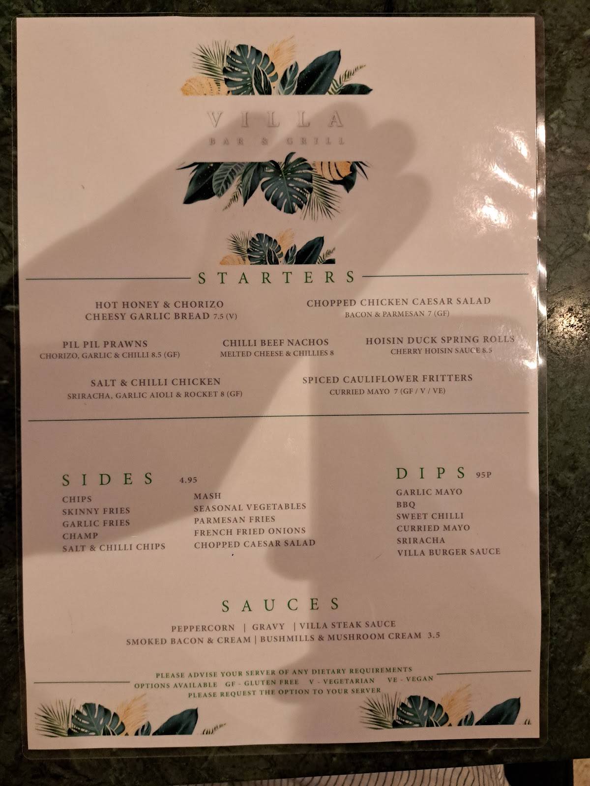 Menu at Villa Portstewart pub & bar, Portstewart