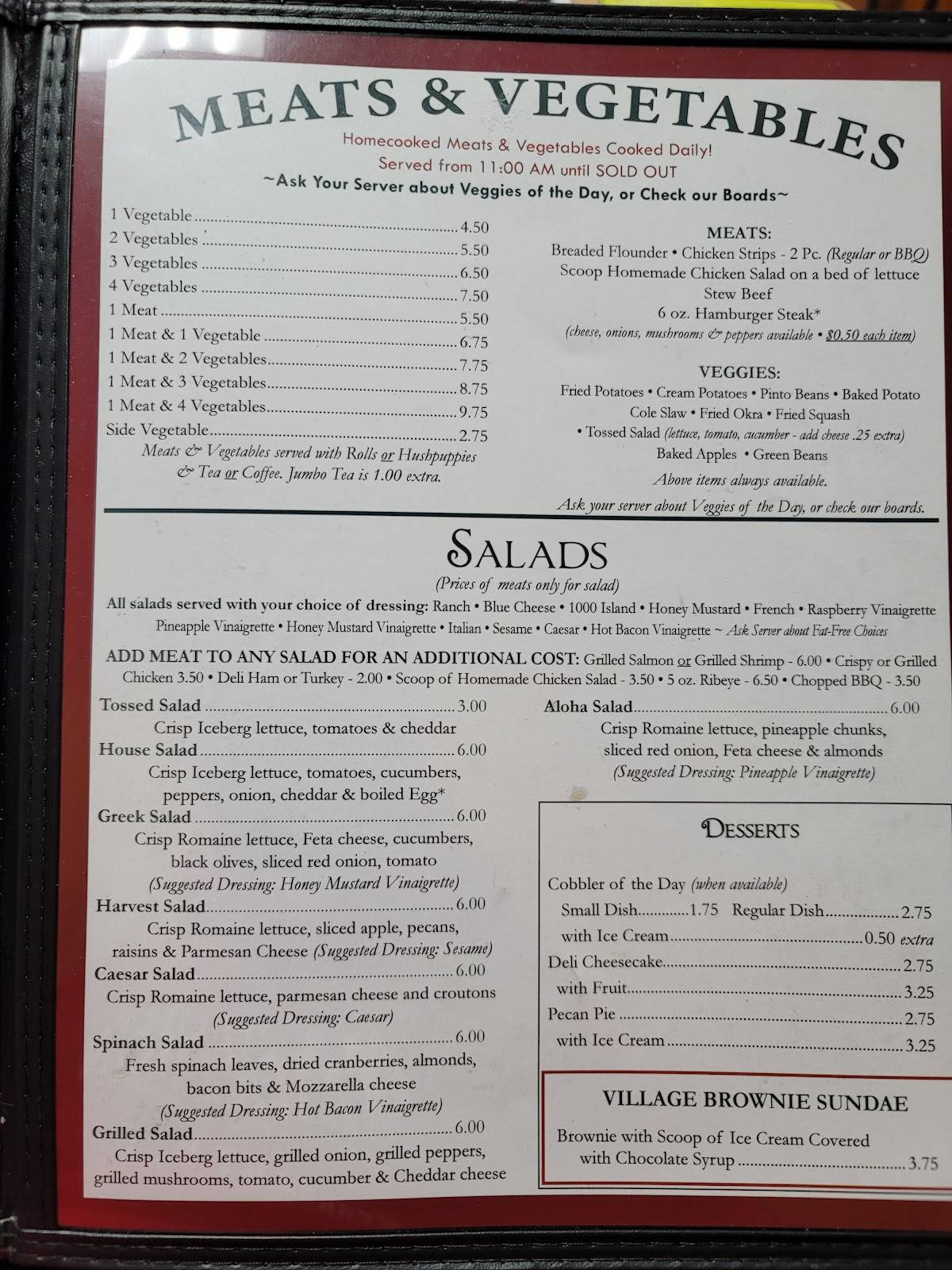 Menu at Village Restaurant, Denton