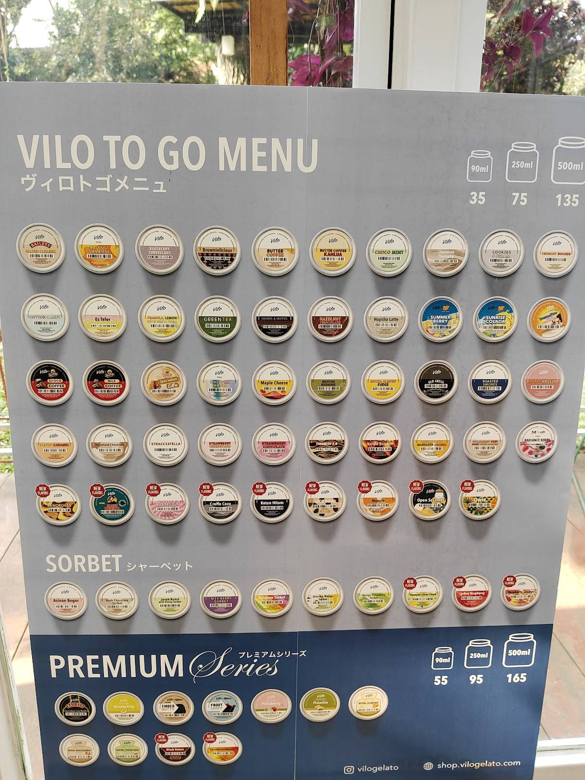 Carta del café Vilo Gelato Bandung, Bandung