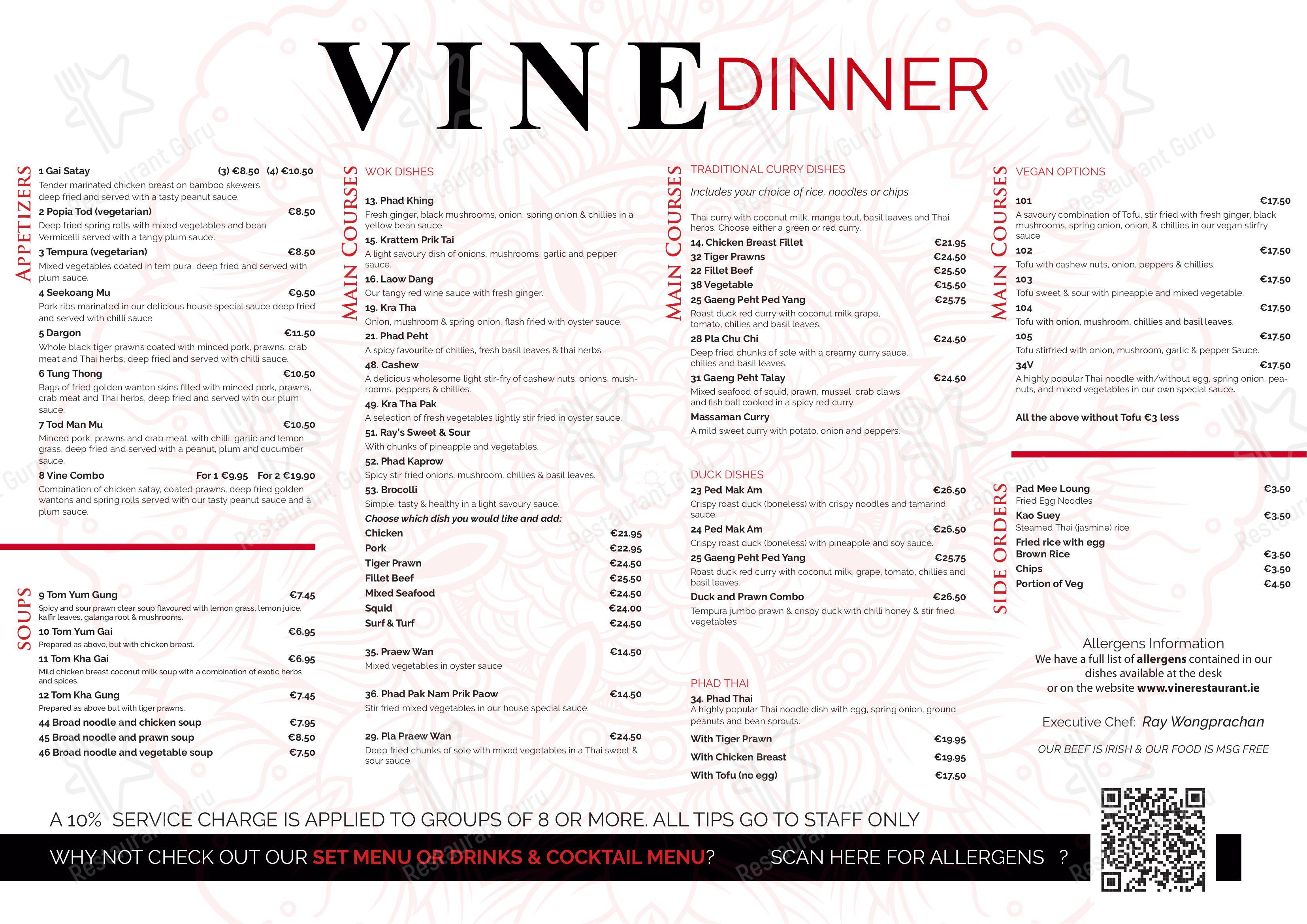 Menu at Vine Restaurant, Wexford