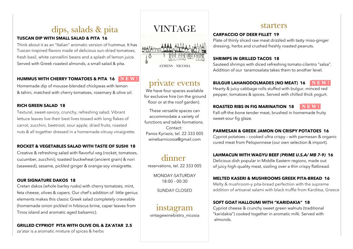 Menu at Vintage Wine bar & Bistro Nicosia, Nicosia