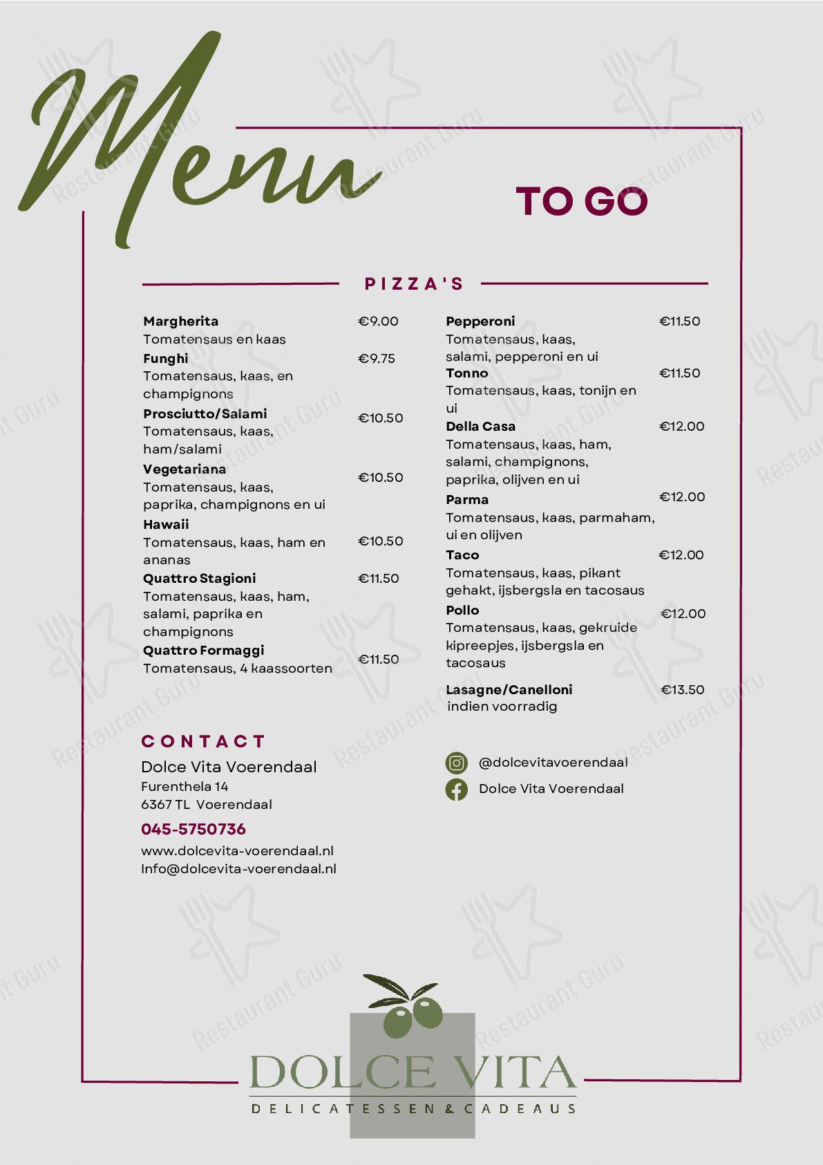 Menu at Dolce Vita, Voerendaal