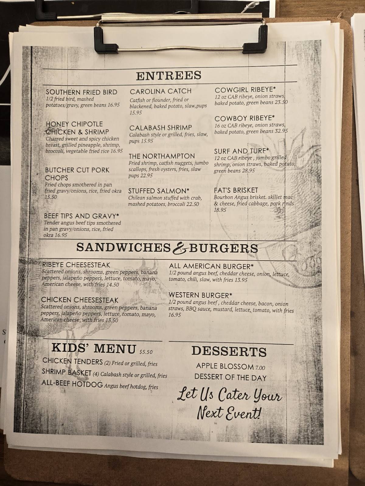 Menu at V’s Restaurant & Catering, Garysburg