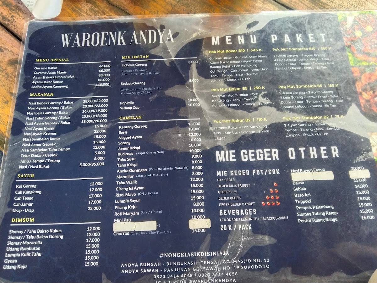 Menu at WAROENK ANDYA SAWAH, Sidoarjo