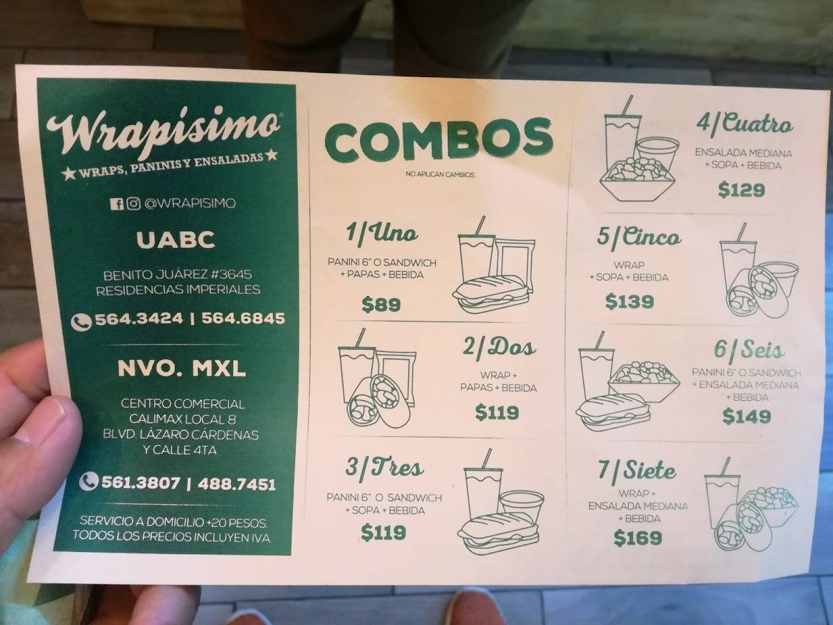 Carta del restaurante WRAPISIMO, Mexicali, Blvd. Benito Juárez
