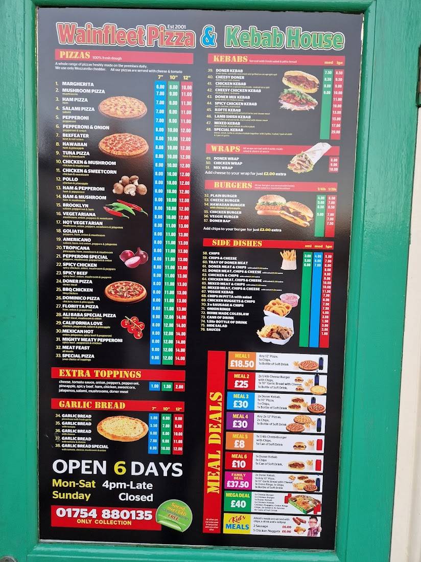 Menu at Wainfleet Kebab House pizzeria, Burgh le Marsh