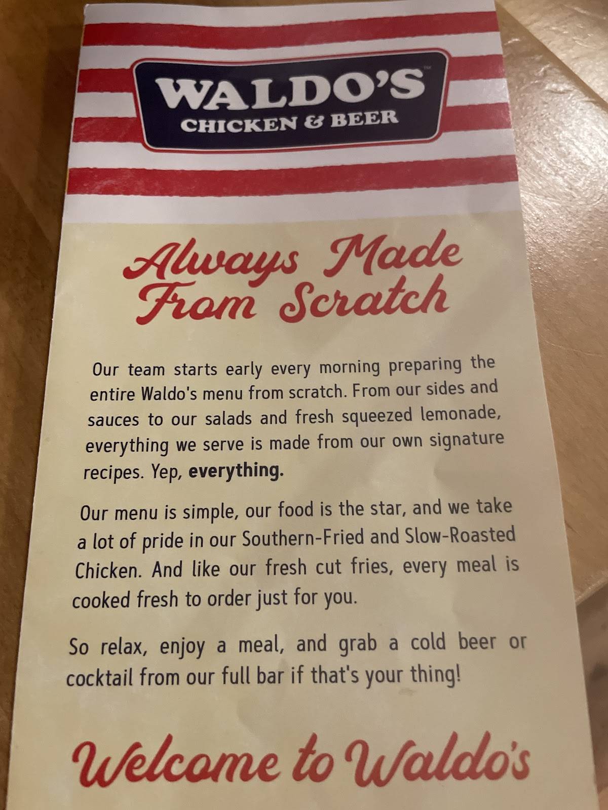Menu at Waldo’s Chicken and Beer restaurant, Aurora