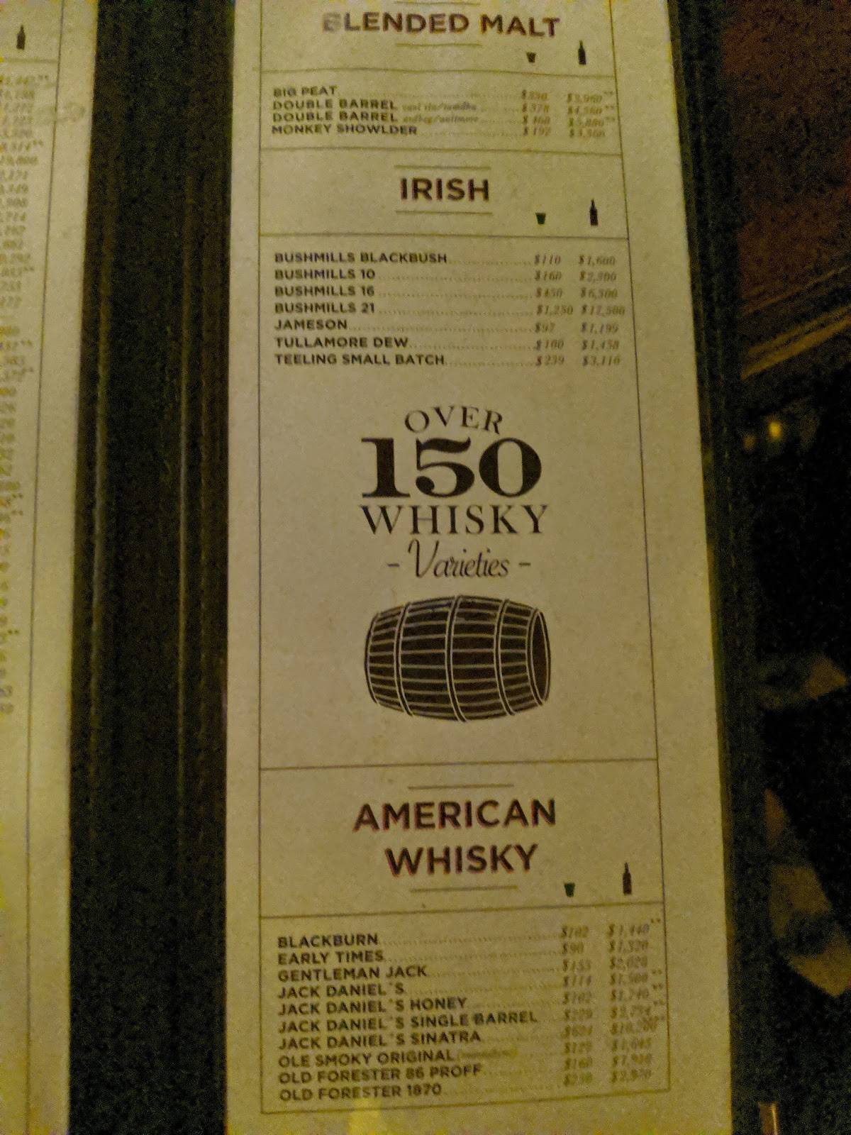 Carta de Wallace Whisky Bar, Ciudad López Mateos, Av. Tamaulipas 45