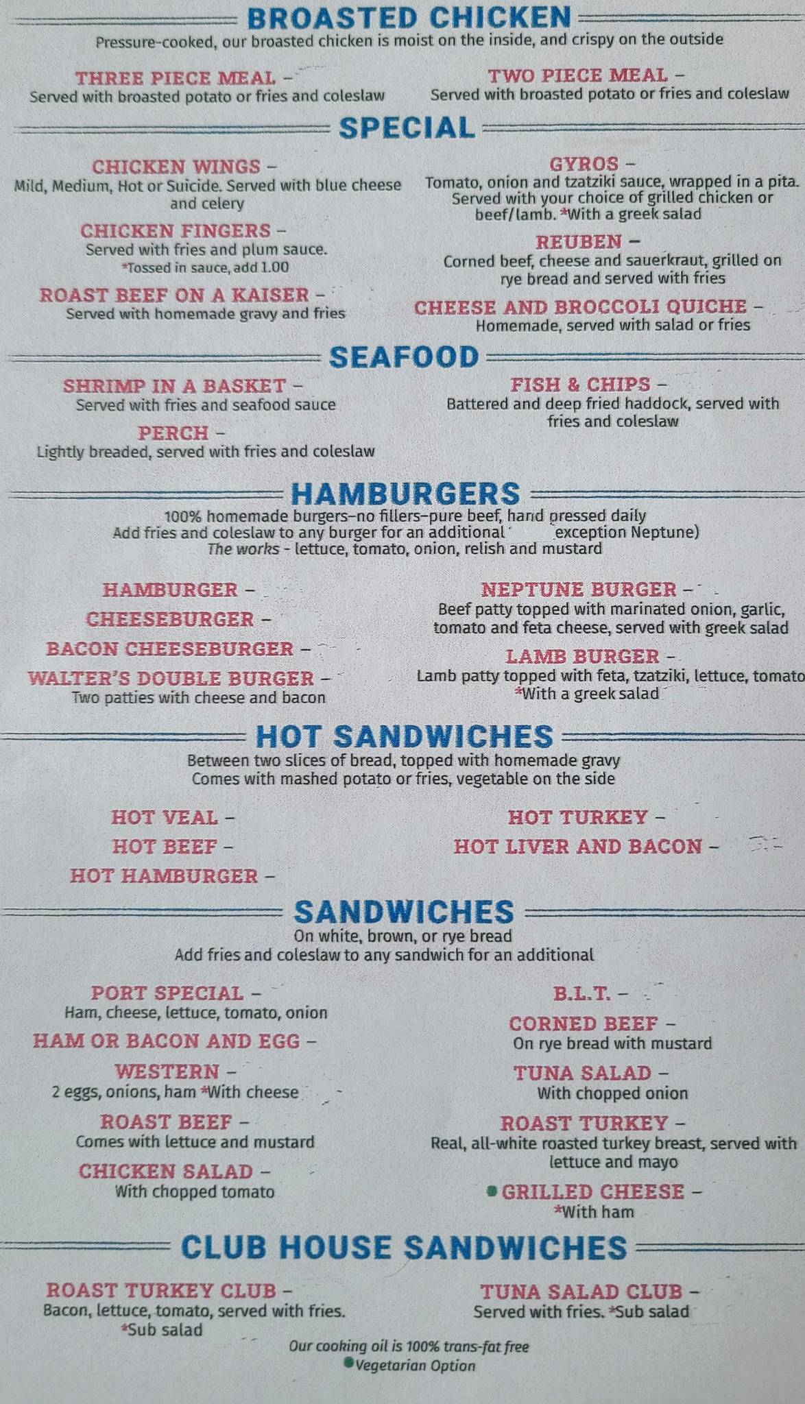 Menu at Walters & Neptunes Restaurant, Port Colborne