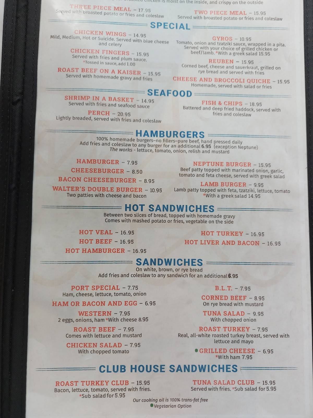 Menu at Walters & Neptunes Restaurant, Port Colborne