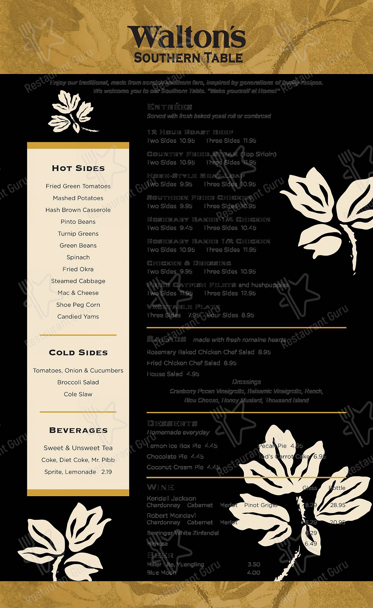 Menu at Walton's Southern Table restaurant, Huntsville