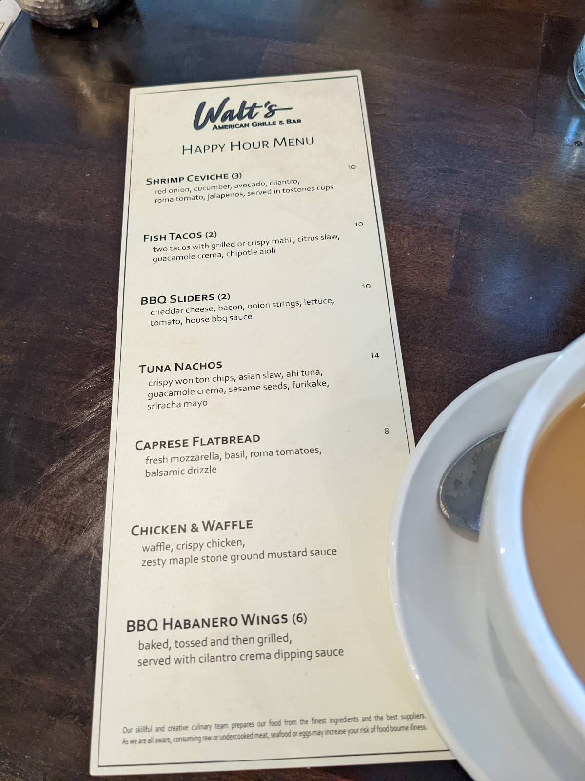 Menu at Walt's American Grill & Bar, Boca Raton